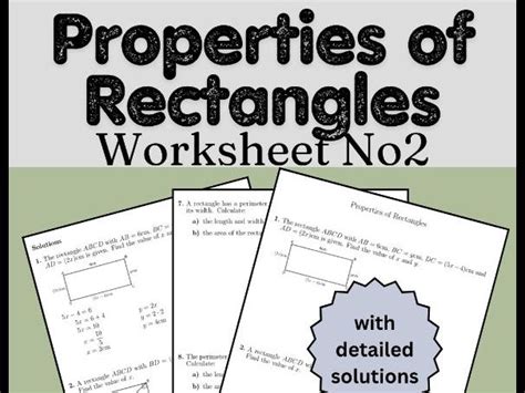 Properties Of Rectangles Worksheet No 2 With Solutions Teaching