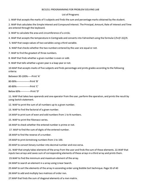 Programming For Problem Solving Lab Pdf Compound Interest Fahrenheit