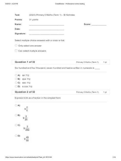 Fillable Online Primary 5 Maths Term 1 St Nicholas Fax Email Print
