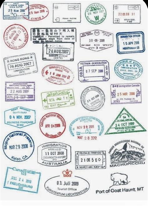 Passport Stamps Collection In Various Colors Passport Stamp Example
