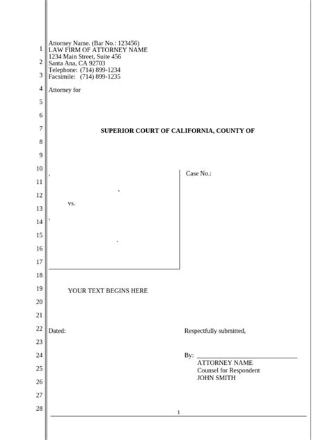 California Manuscript Pleading 1 28 Lines Template Fillable Pdf