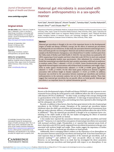 Pdf Maternal Gut Microbiota Is Associated With Newborn Anthropometrics In A Sex Specific Manner