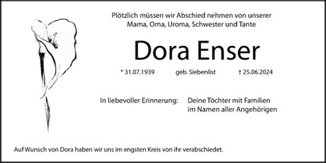 Traueranzeigen Von Dora Enser Trauernnde