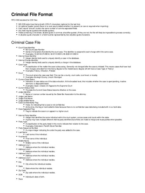 Fillable Online Criminal Case File Format Specification Fax Email Print