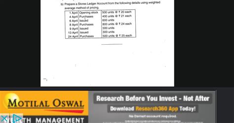 B Prepare A Stores Ledger Account From The Following Details Using