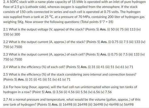 Solved 2 A Sofc Stack With A Name Plate Capacity Of 15kwe