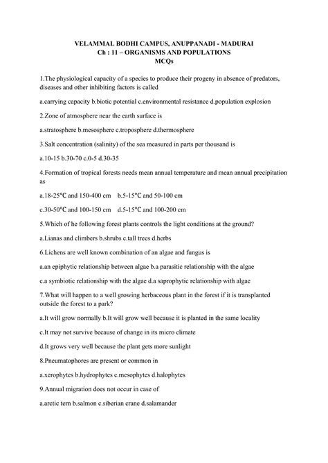 Organism And Populationdocx Bilogy Notes Pdf