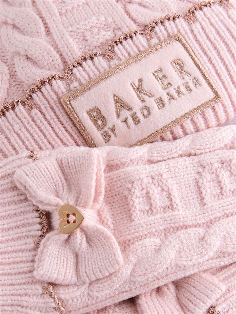 Buy Baker By Ted Baker Girls Pink Cable Knit Beanie And Mittens Set