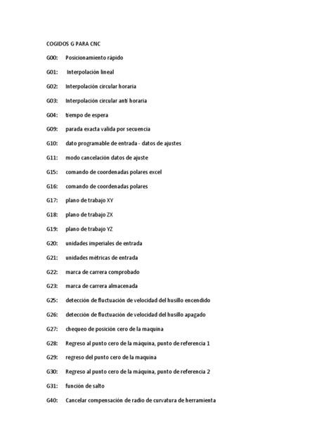Codigos G Y M Para Cnc Pdf Perforar Metalurgia