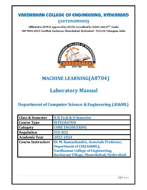Ml Lab Machine Learninga8704 Laboratory Manual Department Of
