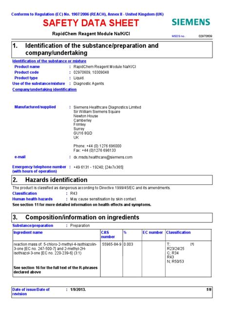 Msds Reagent Module Pdf Personal Protective Equipment Toxicity