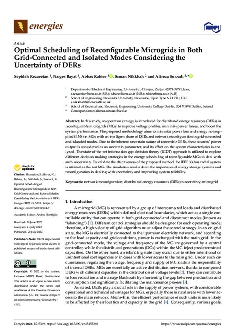 Pdf Optimal Scheduling Of Reconfigurable Microgrids In Both Grid Connected And Isolated Modes