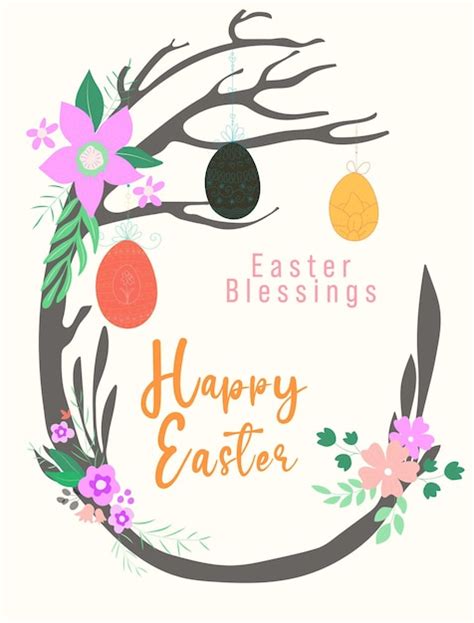 Premium Vector A Happy Easter Card With A Tree And Eggs In The Middle