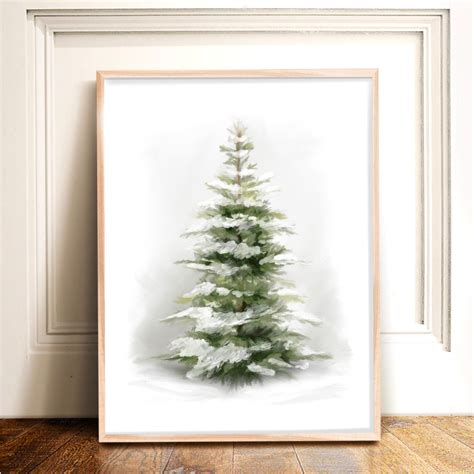 Snowy Evergreen Art Print Christmas Tree Art Print Winter Pine Tree