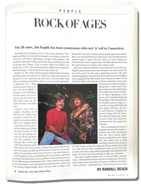 From The Archives For 20 Years Jim Koplik Has Been Synonymous With Rock N Roll In Ct May 1991