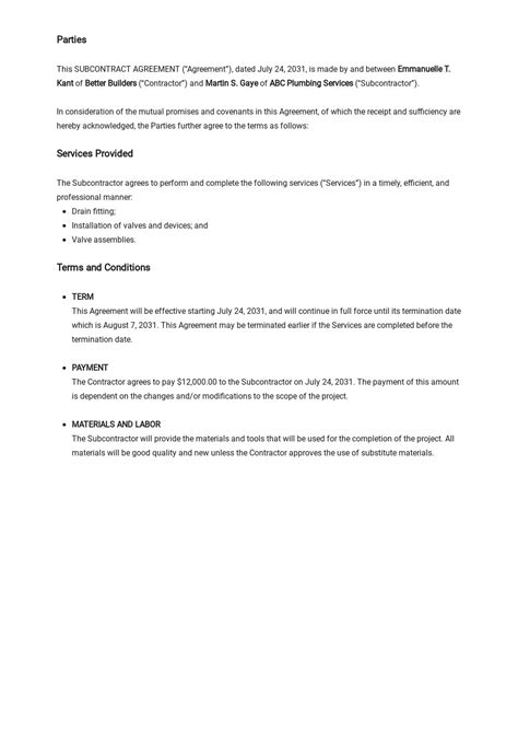 Basic Subcontract Agreement Template Free Pdf Word Doc Apple