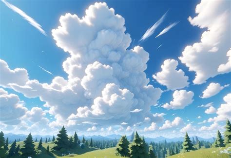 Premium Photo A Painting Of Clouds And Trees In A Sunny Sky