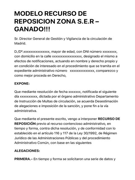 Modelo Recurso De Reposicion Pdf Gobierno Justicia