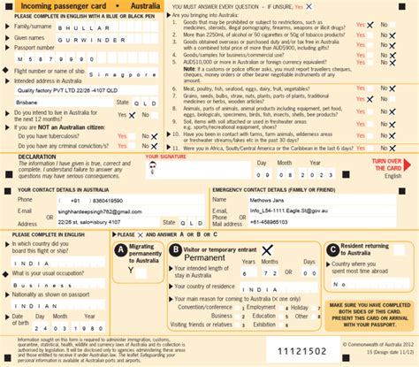 incoming passenger card australia editable pdf australia