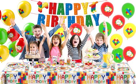 Diffy Homy Building Block Birthday Party Supplies 212 Pcs Plates Tablecloth Tableware Napkins