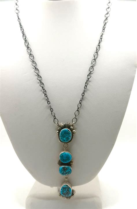 Navajo Handmade Sterling Silver Kingman Turquoise Necklace Made By