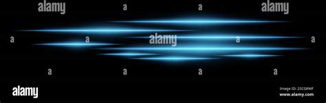 Glowing Blue Light Streaks On A Black Background Horizontal Neon Beams
