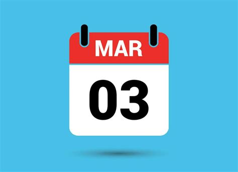 3 March Calendar Date Flat Icon Day 3 Vector Illustration 32460712