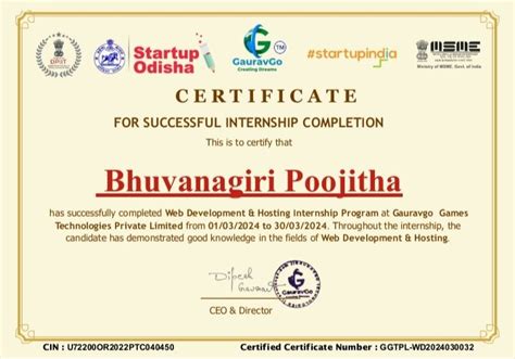 Bhuvanagiri Poojitha On Linkedin Internship Webdevelopment Hosting