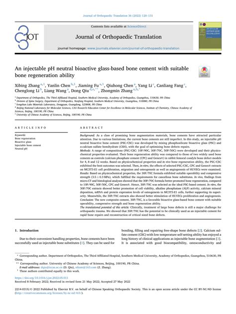 Pdf An Injectable Ph Neutral Bioactive Glass Based Bone Cement With