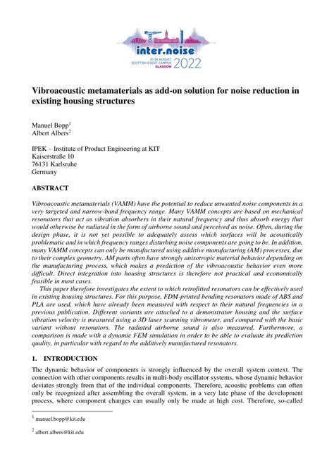 Pdf Vibroacoustic Metamaterials As Add On Solution For Noise