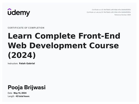 completed frontend web development course from udemy pooja brijwasi