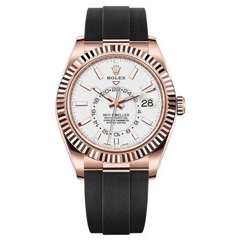 Rolex Sky Dweller 42mm 18k Rose Gold Rubber White Dial Automatic Watch