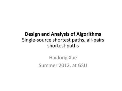 Ppt Design And Analysis Of Algorithms Single Source Shortest Paths