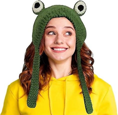 2024 New Cute Frog Hat Adult Funny Knitted Frog Hat Girls Crochet Green