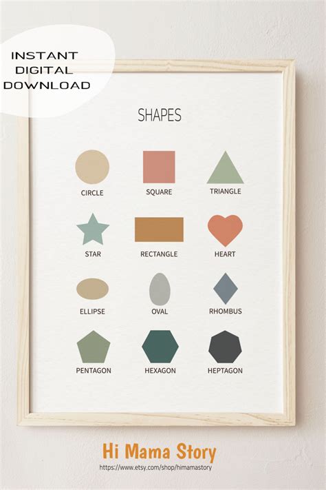 Geometric Shapes Poster Education Printable Art Neutral Etsy Shape