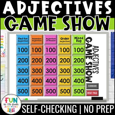 Adjectives Game Show Grammar Test Prep Review Game Fun In 5th Grade And More