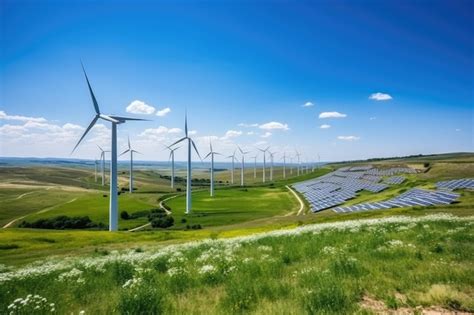 Premium AI Image Creating Sustainable Energy Using Solar Panels And Wind Farms Is Enterprise