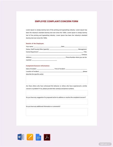 Editable Complaint Form Templates In Word To Download