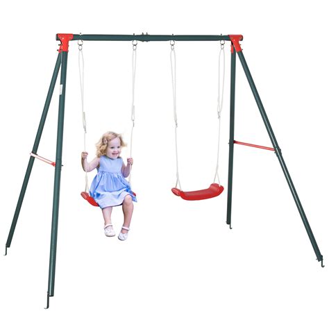 Outsunny Columpio Doble Para Niños 3 Años Con Soporte De Metal Juego De Columpio Infantil