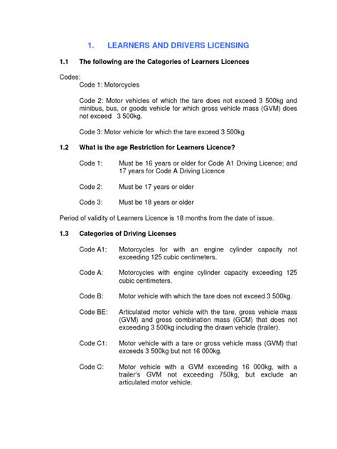 Learners And Drivers Lincesing Pdf Drivers License Transport
