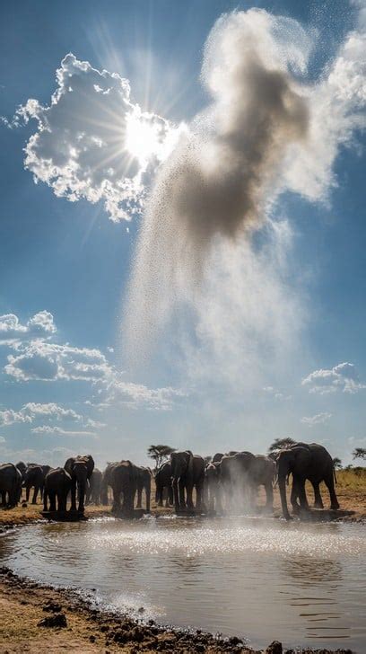 Free Elephants At Waterhole Image Elephants Savannah Waterhole