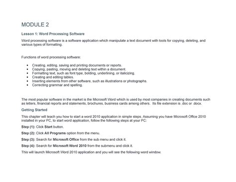 Module 2 Lesson 1 Word Processing Module 2 Lesson 1 Word Processing