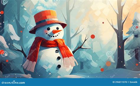 Snowman In The Style Of Bright Geometric Abstractions By Generative Ai Stock Illustration
