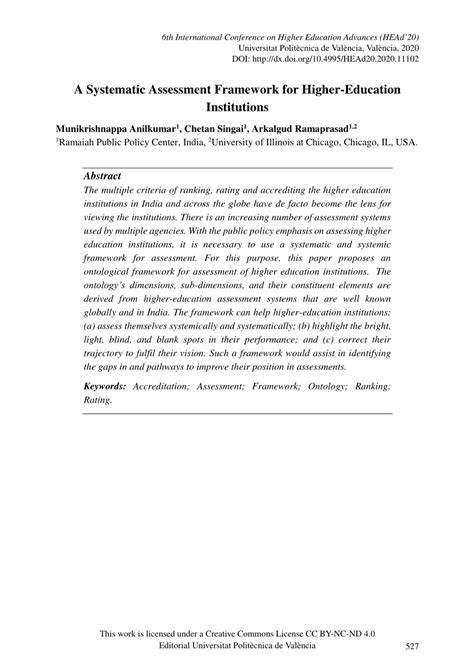 Pdf A Systematic Assessment Framework For Higher Education Institutions