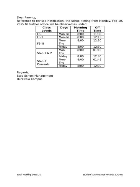 Revised School Timing Pdf