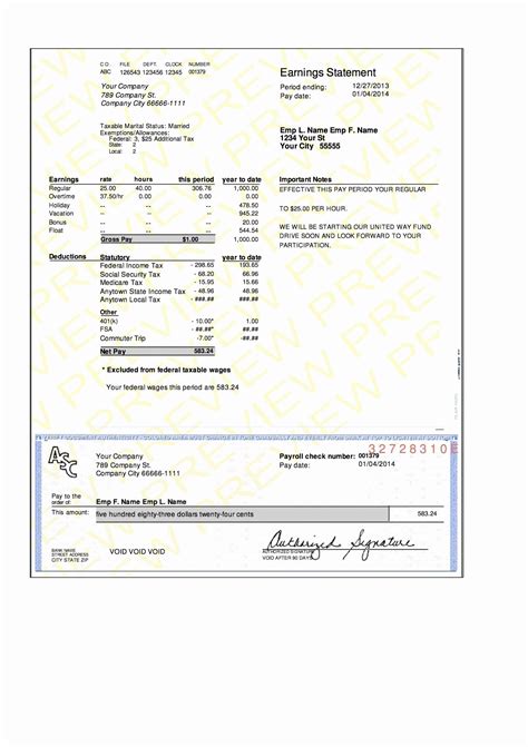 Truck Driver Pay Stub Template