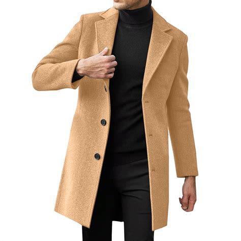 Anineo Men Slim Winter Coats Lapel Collar Long Sleeve Padded Leather