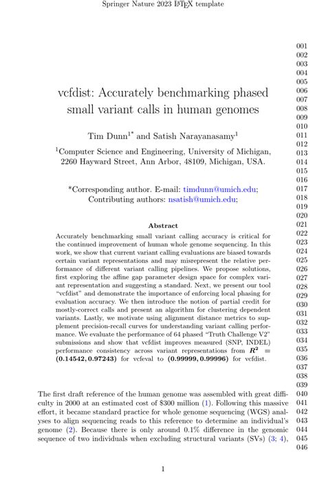 Pdf Vcfdist Accurately Benchmarking Phased Small Variant Calls In