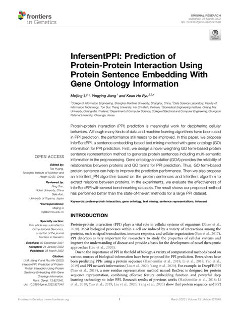 Pdf Infersentppi Prediction Of Protein Protein Interaction Using Protein Sentence Embedding