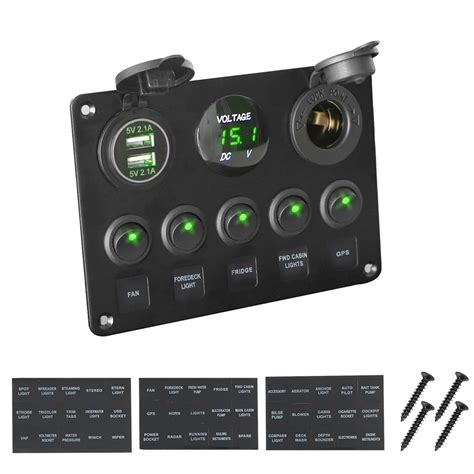5 Gang Switch Panel Usb Sockets Voltmeter 5 Switches